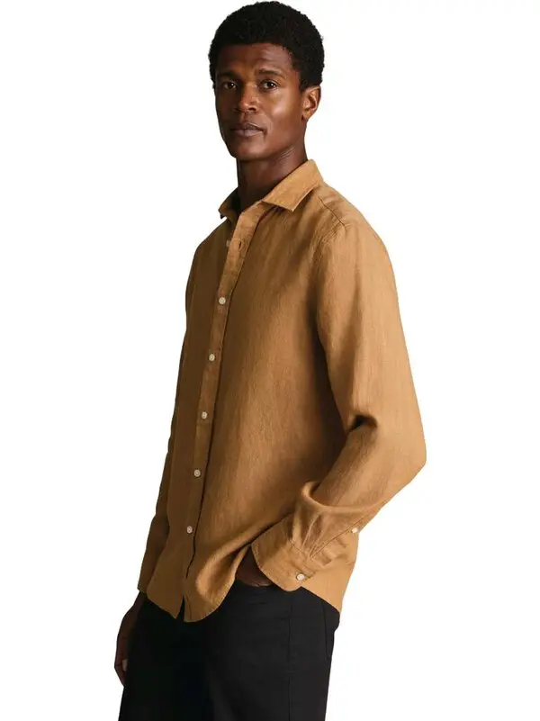 CHARLES TYRWHITT Plain Pure Linen Shirt - Gold
