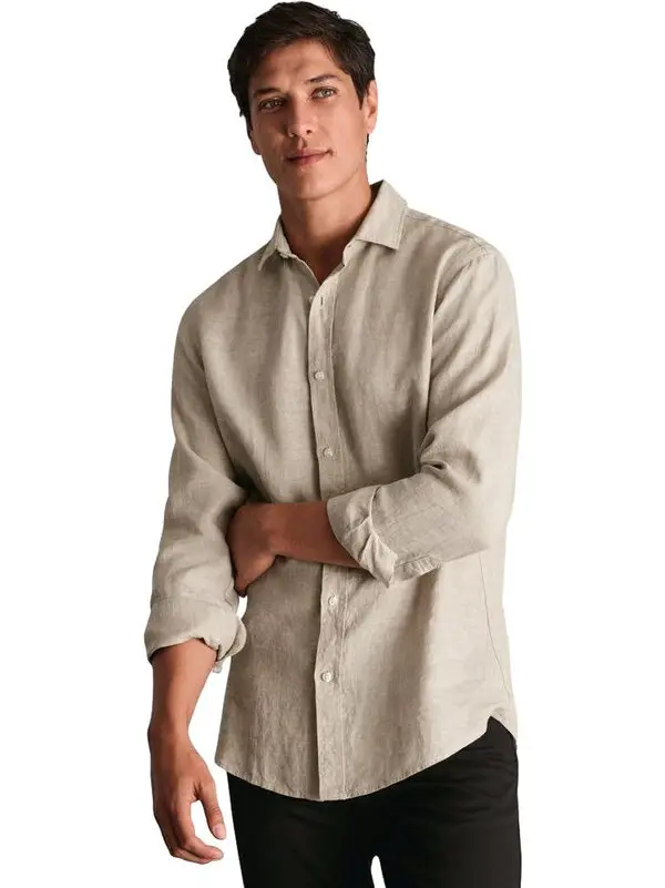 CHARLES TYRWHITT Plain Pure Linen Shirt - Oatmeal