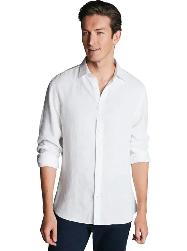 CHARLES TYRWHITT Plain Pure Linen Shirt - White