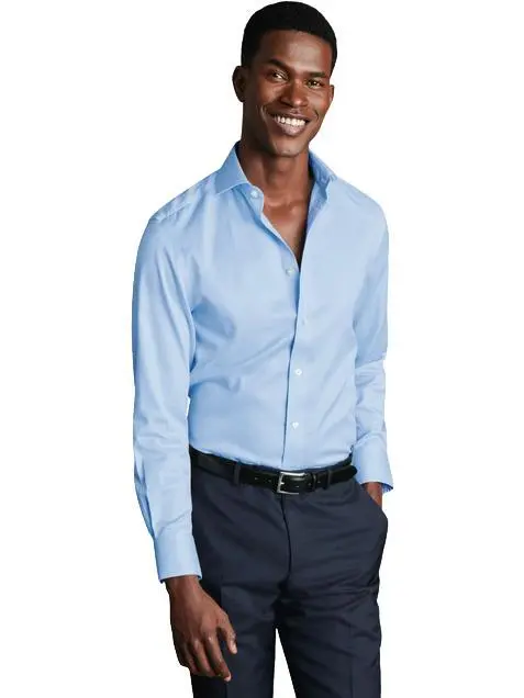 CHARLES TYRWHITT Non-iron Puppytooth Cutaway Collar Shirt - Light Blue
