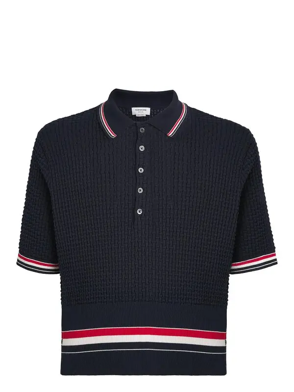 Thom Browne Cotton Ripple-stitch Polo Shirt - Navy
