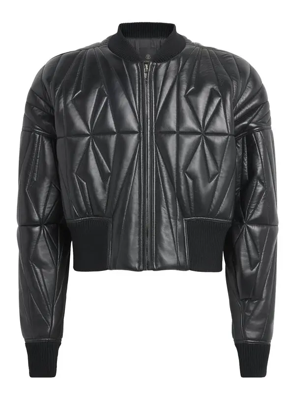 Rick Owens X Moncler Leather Geocamo Cropped Bomber Jacket - Black