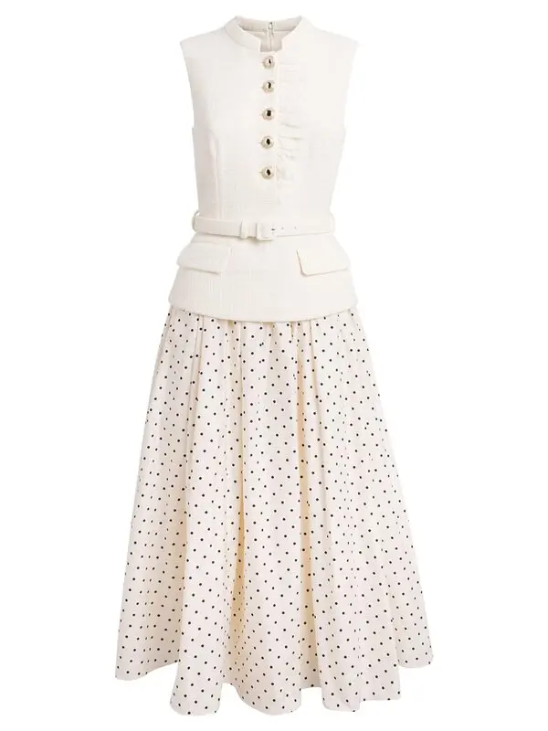 SELF-PORTRAIT Bouclé Polka-dot Midi Dress - Ivory