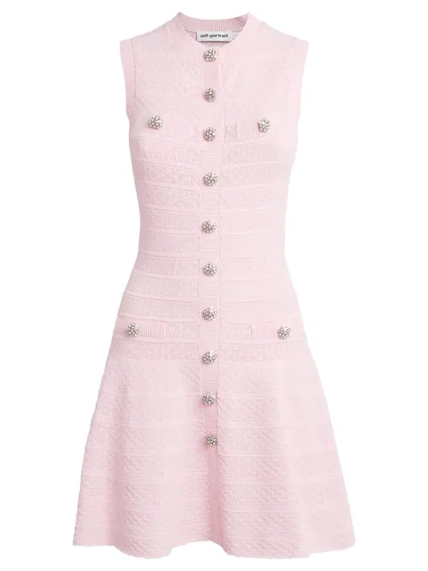 SELF-PORTRAIT Knitted Pointelle Mini Dress - Pink