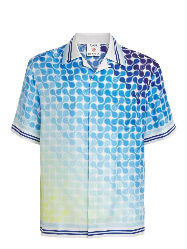 Casablanca Silk Tennis Tile Short-sleeve Shirt - Blue