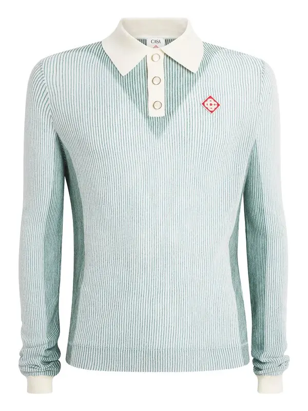 Casablanca Stripe Monogram Long-sleeve Polo Shirt - Green