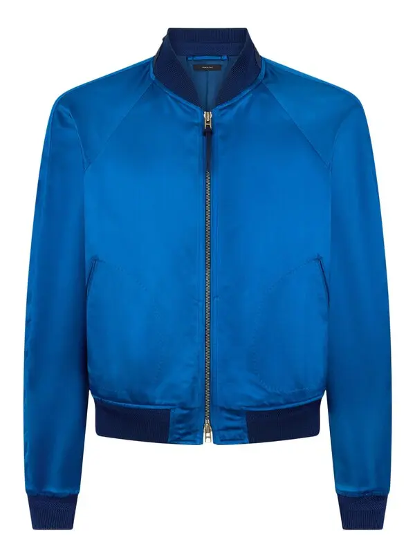 TOM FORD Silk Cropped Bomber Jacket - Blue