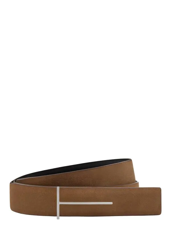 TOM FORD Calf Leather Reversible Slim T Belt - Brown