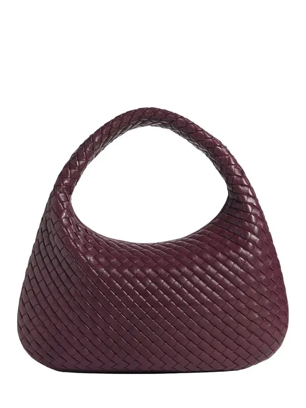 Bottega Veneta Lambskin Intrecciato Veneta Shoulder Bag - Red