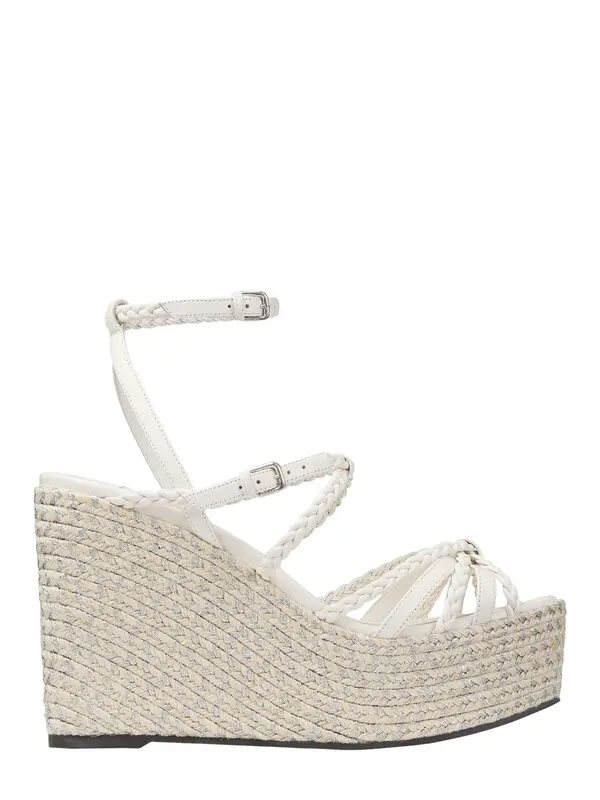 JIMMY CHOO Nyra 100 Leather Wedge Sandals - White