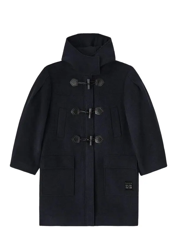 GANNI Wool Duffle Coat - Navy
