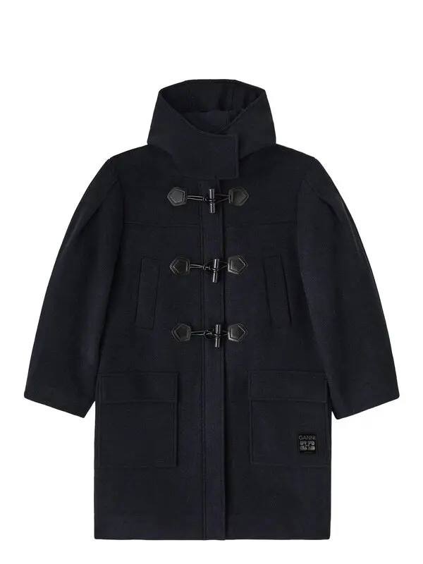GANNI Wool Duffle Coat - Navy