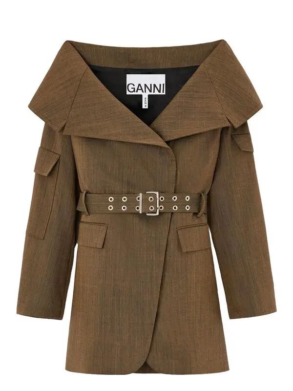 GANNI Short Sleeve Blazer - Canteen