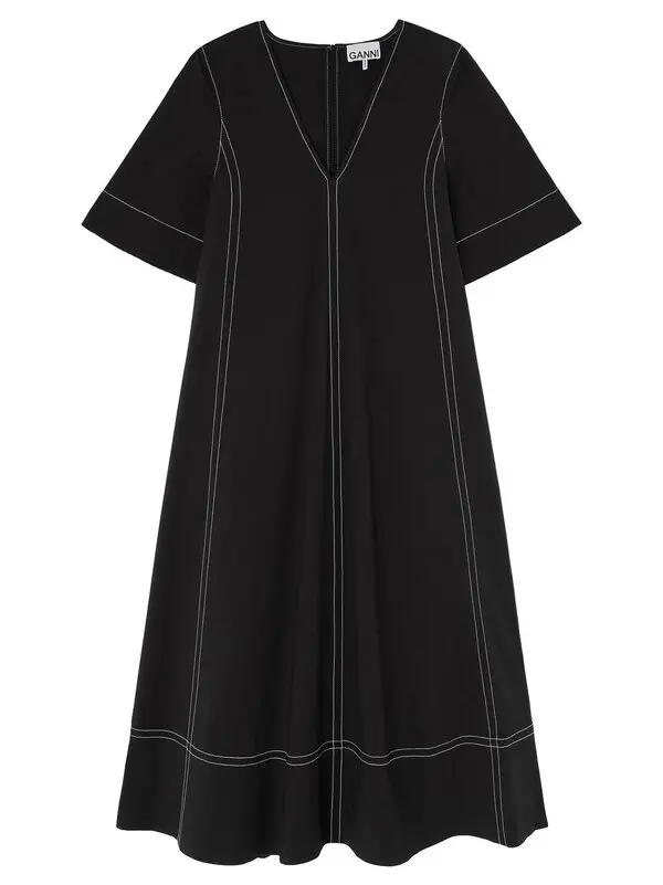 GANNI Cotton A-line Dress - Black