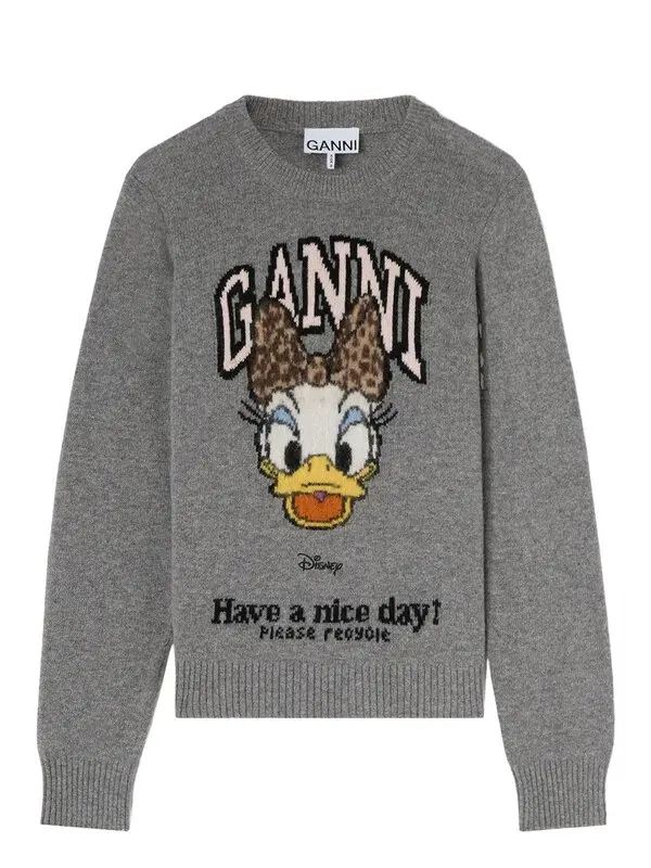 GANNI X Disney Daisy Duck Graphic Wool Sweater - Grey