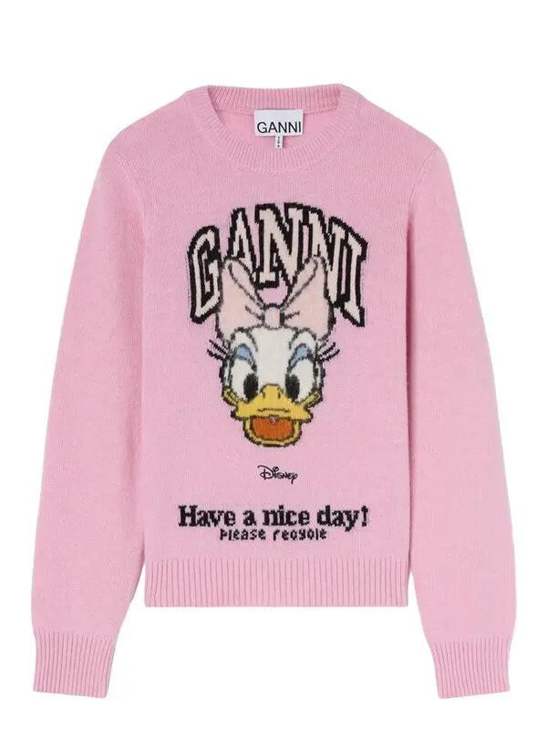 GANNI X Disney Daisy Duck Graphic Wool Sweater - Pink