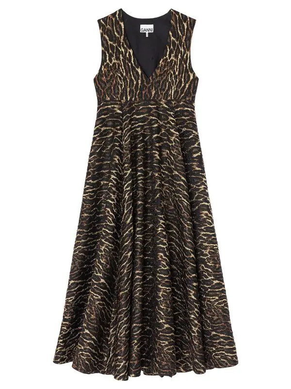 GANNI Metallic Cloque Long Dress - Bronze