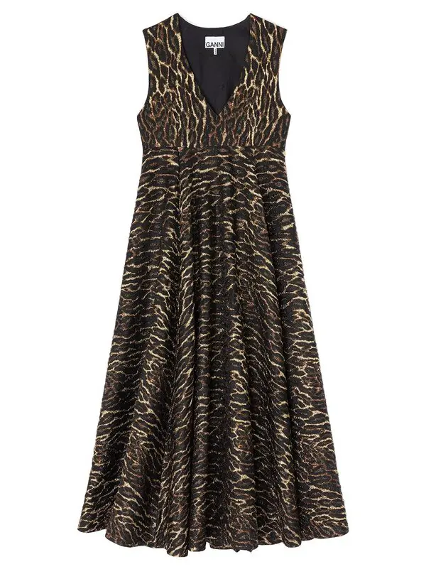 GANNI Metallic Cloqué Dress - Bronze