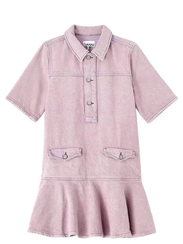 GANNI Washed Denim Shirt Dress - Cameo Pink