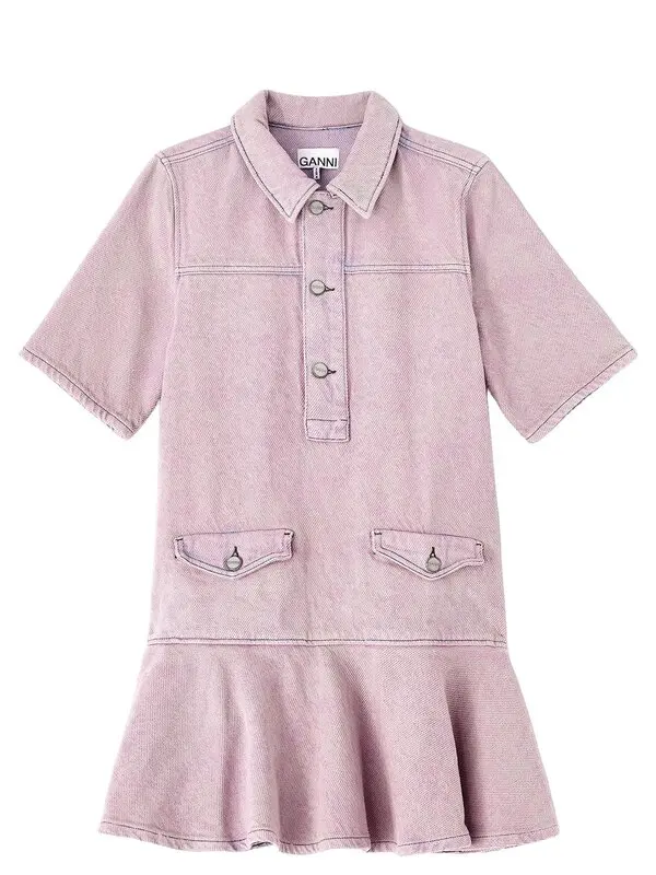 GANNI Washed Denim Shirt Dress - Cameo Pink