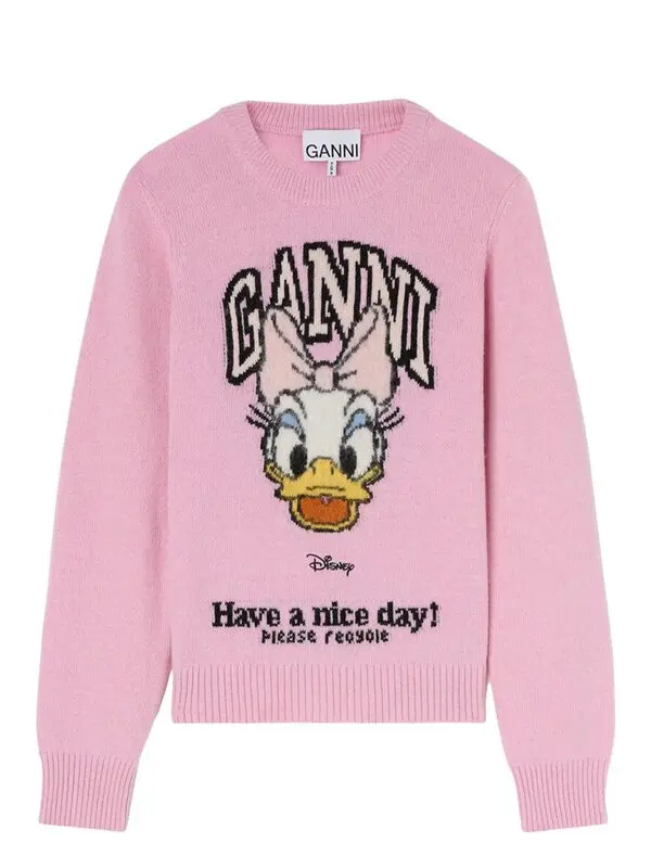GANNI X Disney Daisy Duck Graphic Wool Sweater - Pink