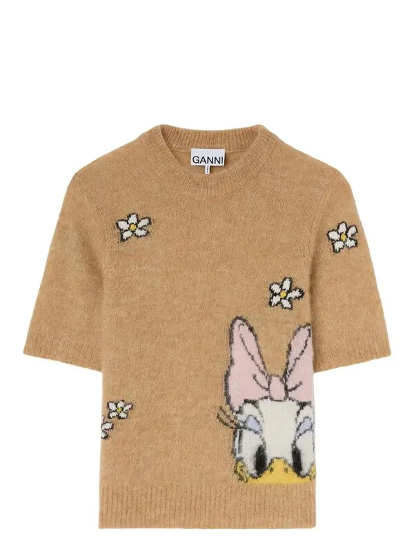 GANNI X Disney Daisy Duck Short Sleeve Sweater - Beige