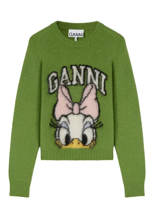 GANNI X Disney Daisy Duck Brushed Wool Sweater - Minced Herb