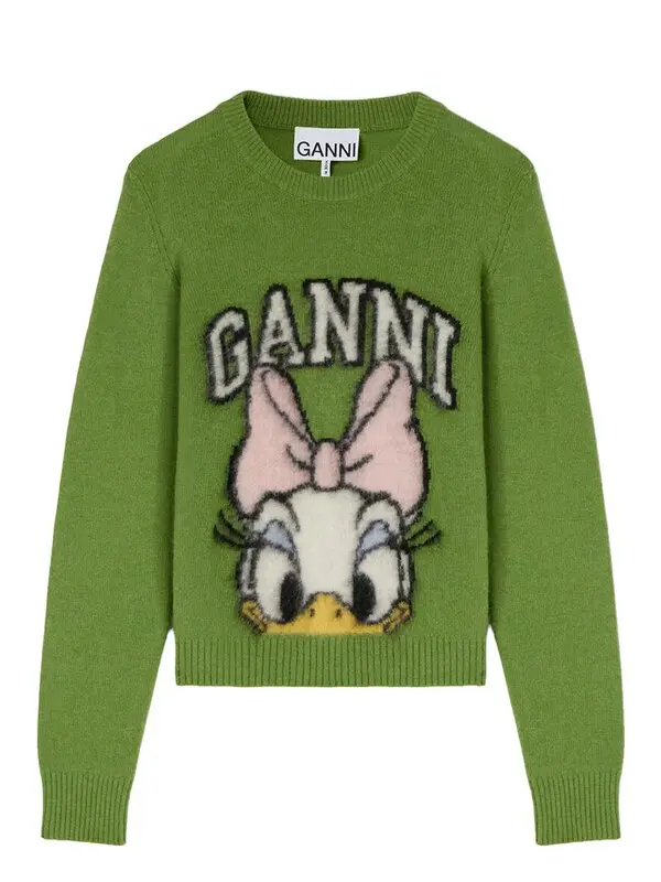 GANNI X Disney Daisy Duck Brushed Wool Sweater - Minced Herb