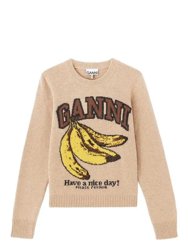 GANNI Graphic Wool Sweater - Brown
