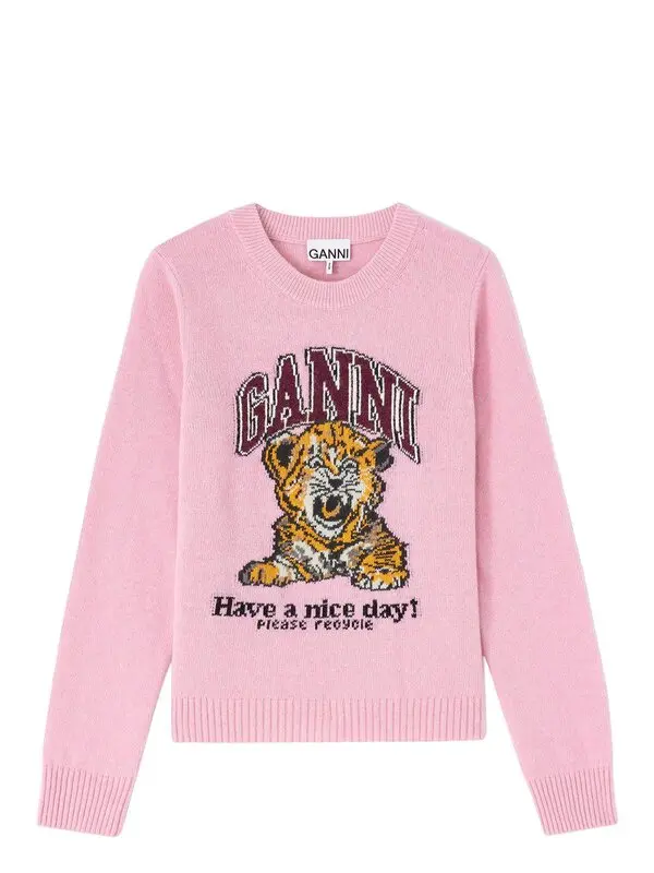 GANNI Graphic Wool Sweater - Pink