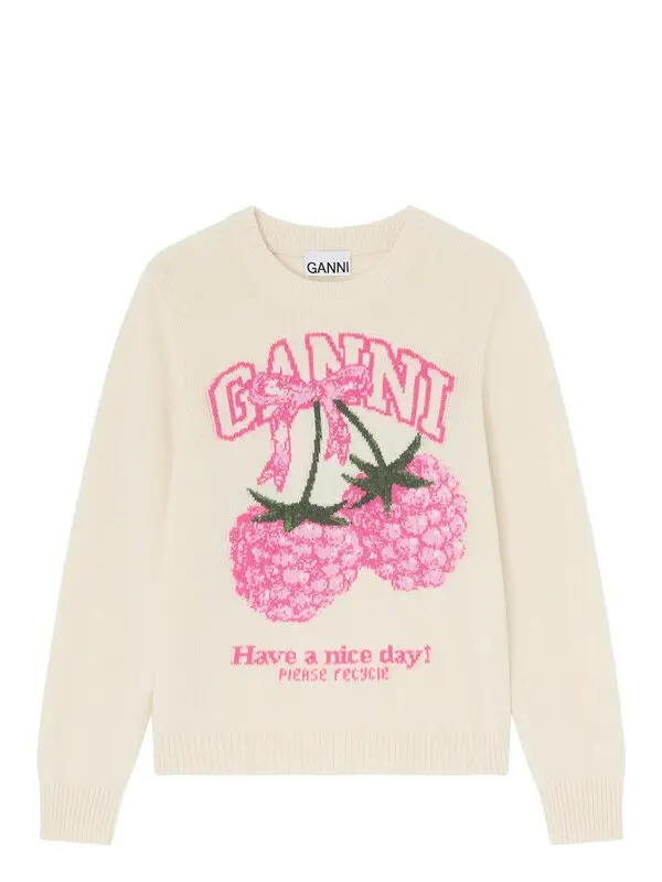 GANNI Graphic Print Sweater - White