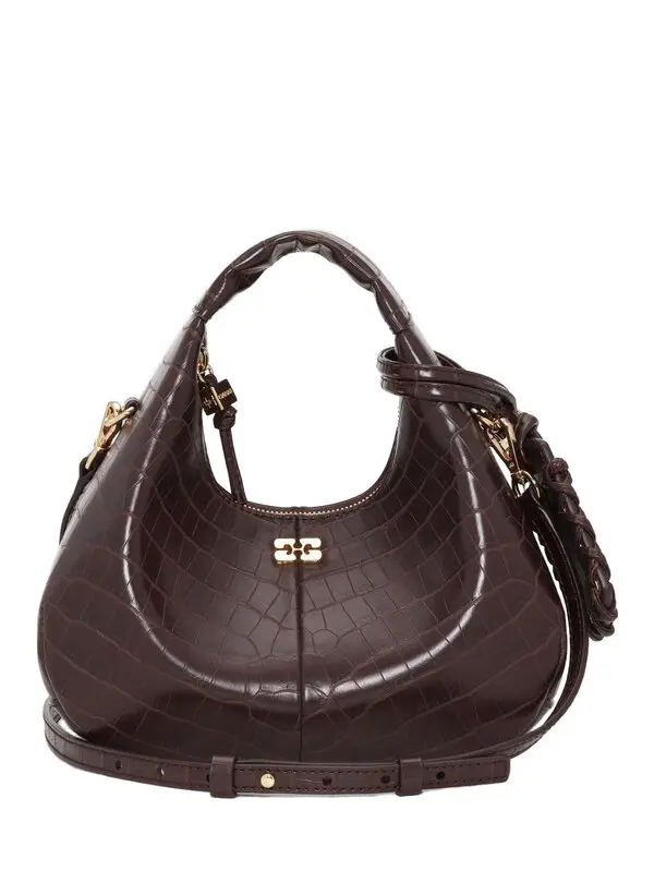 GANNI Croco Mini Hobo Bag - Brown