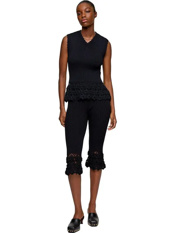 GANNI Crochet Hem Pants - Black