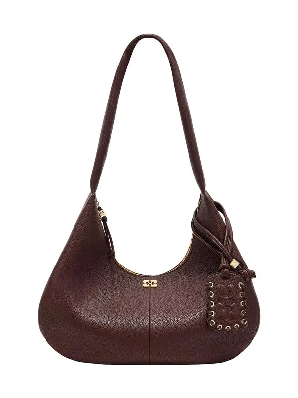 GANNI Grained Medium Hobo Bag - Brown