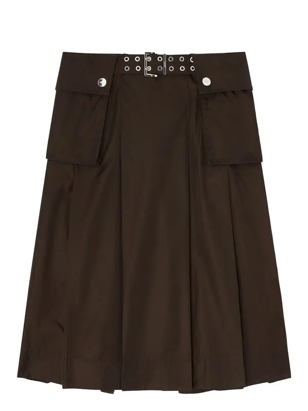 GANNI Duchesse Nylon Pleated Skirt - Brown
