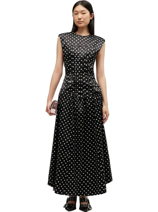 GANNI Polka-dot Satin Skirt - Black
