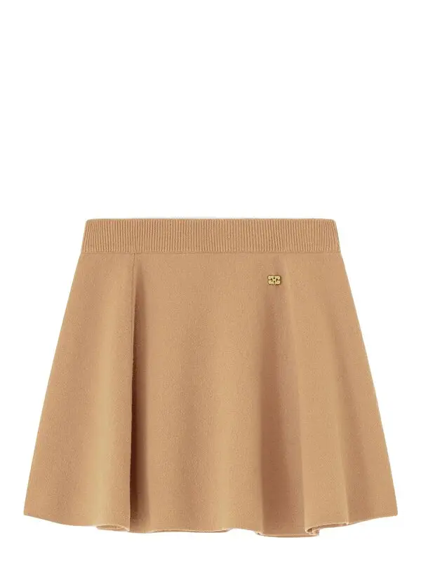 GANNI Cashmere Wool Mini Skirt - Beige