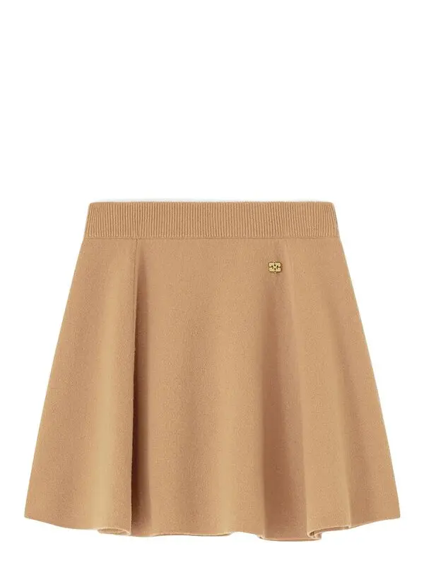 GANNI Cashmere Wool Mini Skirt - Beige
