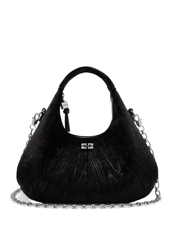 GANNI Velvet Moire Mini Hobo Bag - Black