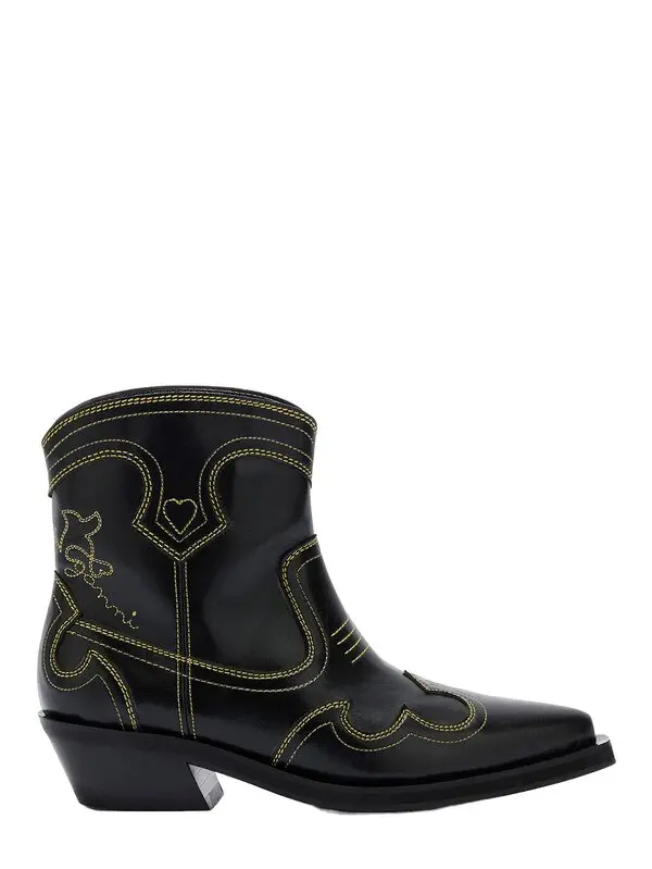 GANNI Embroidered Western Boots - Yellow
