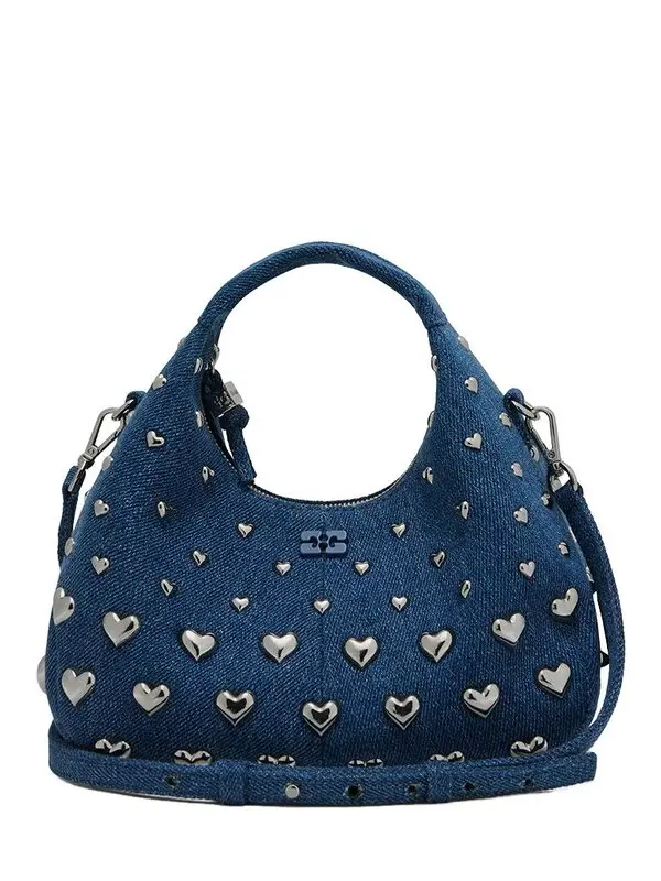 GANNI Denim Studded Mini Hobo Bag - Blue