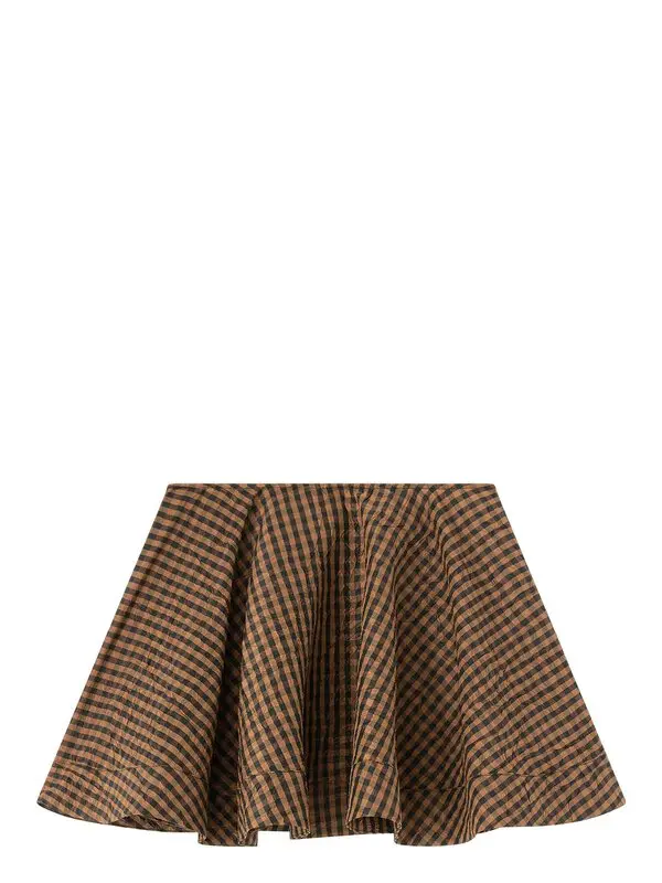 GANNI Crinkled Check Mini Circle Skirt - Brown