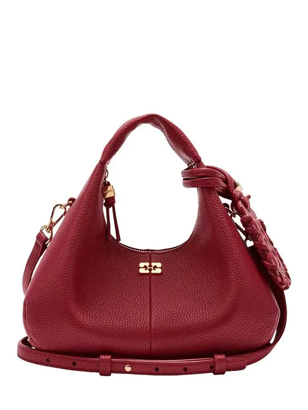 GANNI Grained Mini Hobo Bag - Dark Red