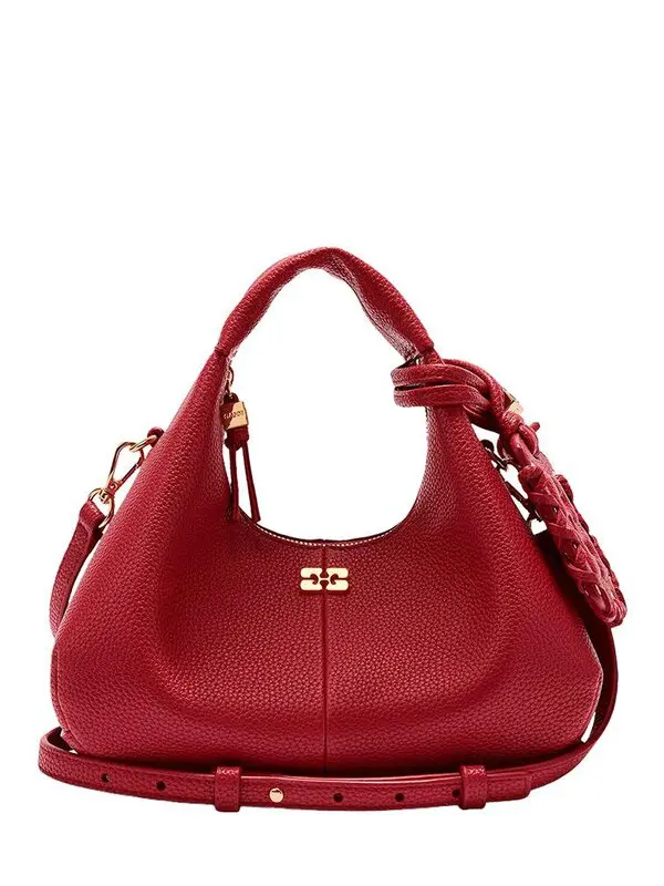 GANNI Grained Mini Hobo Bag - Dark Red