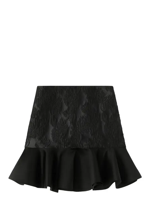 GANNI Satin Cloque Mini Skirt With Ruffle Hem - Black