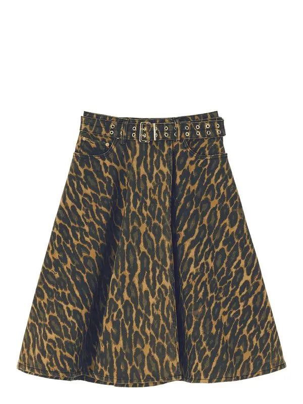 GANNI Leopard Denim Wrap Skirt - Green