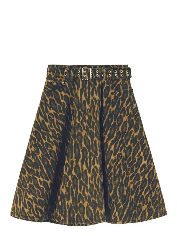 GANNI Leopard Denim Wrap Skirt - Green