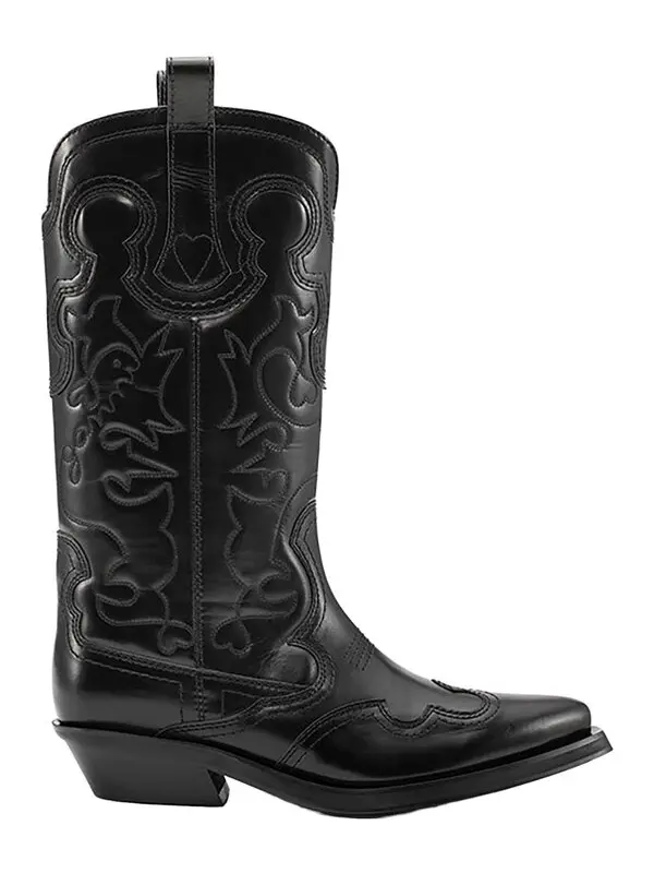 GANNI Mid-shaft Western Boots - Black