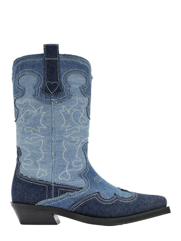 GANNI Mid-shaft Western Boots - Blue