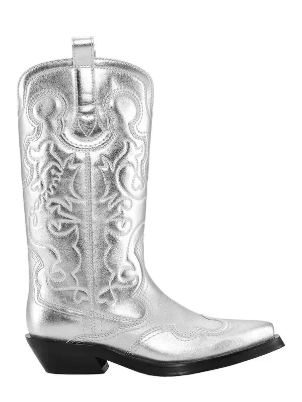 GANNI Mid-shaft Western Boots - Silver